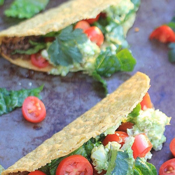 Crunchy Lentil Tacos w/ Avocado Feta Guacamole
